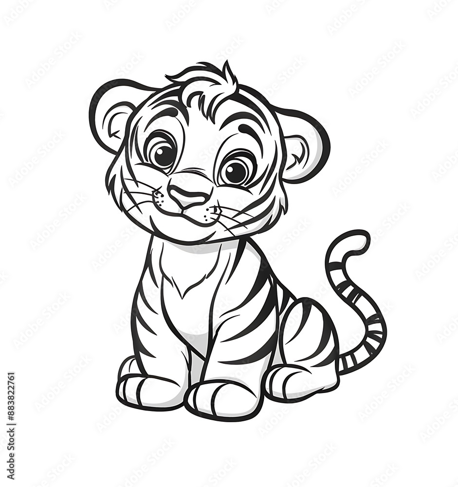 cute simple line drawing of cute tiger, white background, clip art ...