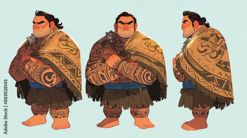 Cute cartoon Full body studio portrait of a Maori man with traditional ...