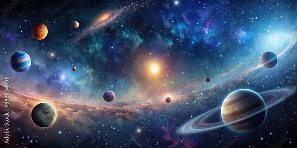 A stunning starry night sky filled with galaxies and planets , universe ...