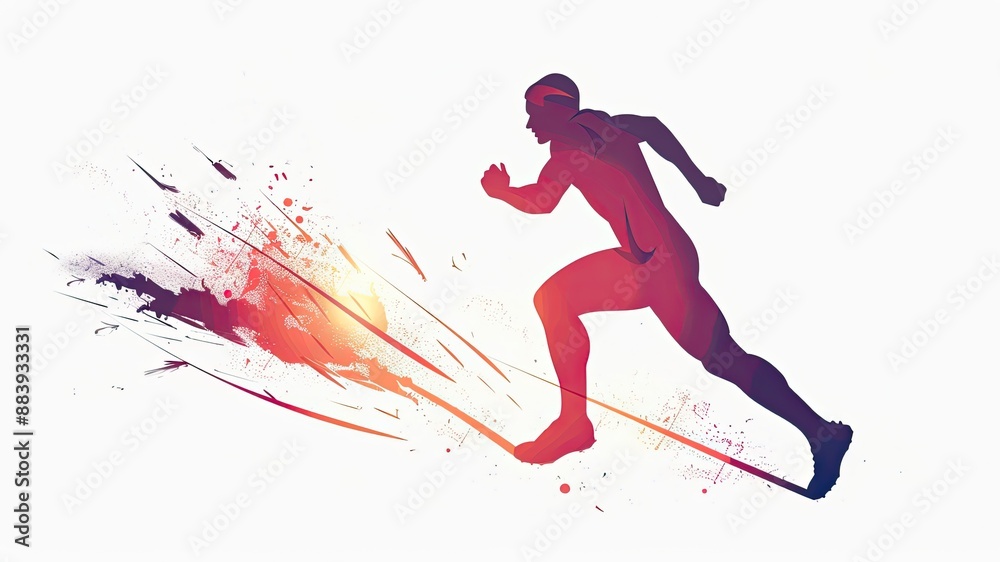 Dynamic vector silhouette of male runner in modern cartoon style with ...
