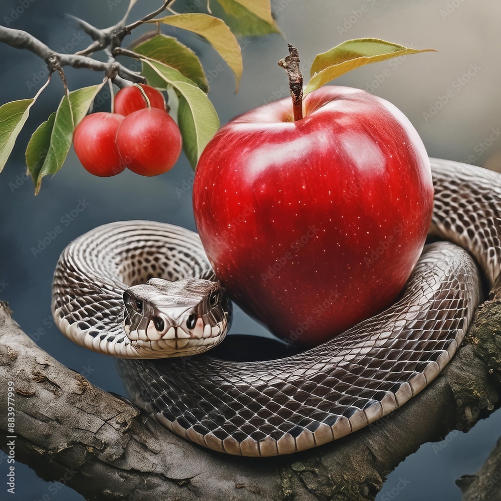 The Forbidden Fruit - The Red Apple of Garden of Eden - The Snake ...