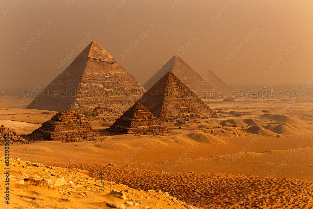 Egypt. Cairo - Giza. General view of pyramids from the Giza Plateau ...