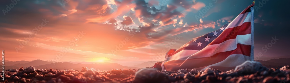 American Flag Waving Proudly at Sunrise, a Powerful Symbol of ...
