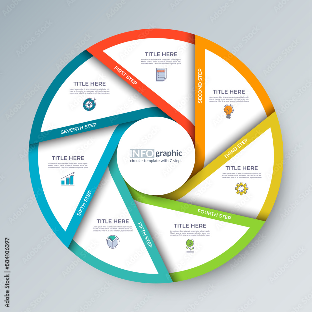 Infographic circular diagram with 7 options. Multi-step process chart ...