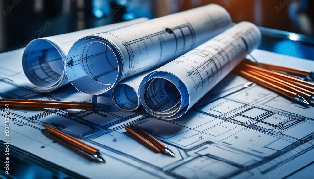 Blueprint and architectural design, featuring symbols like technical ...