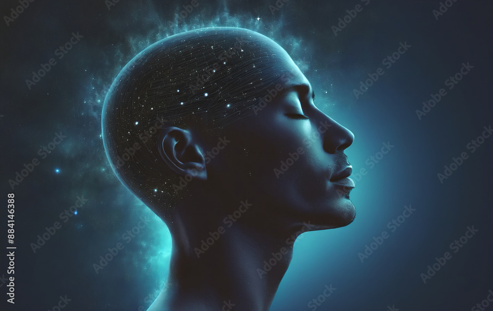 Conceptual depiction of a person absorbed in himself, reflecting with ...