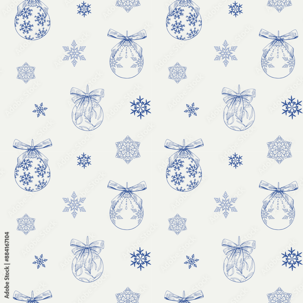 Toile art Christmas Vintage seamless pattern with toys, bows ...