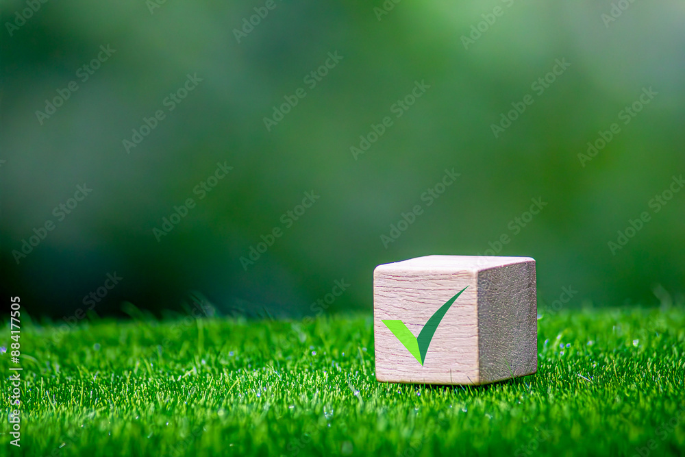 Photo Stock wooden cube with green check mark icon check mark check ...