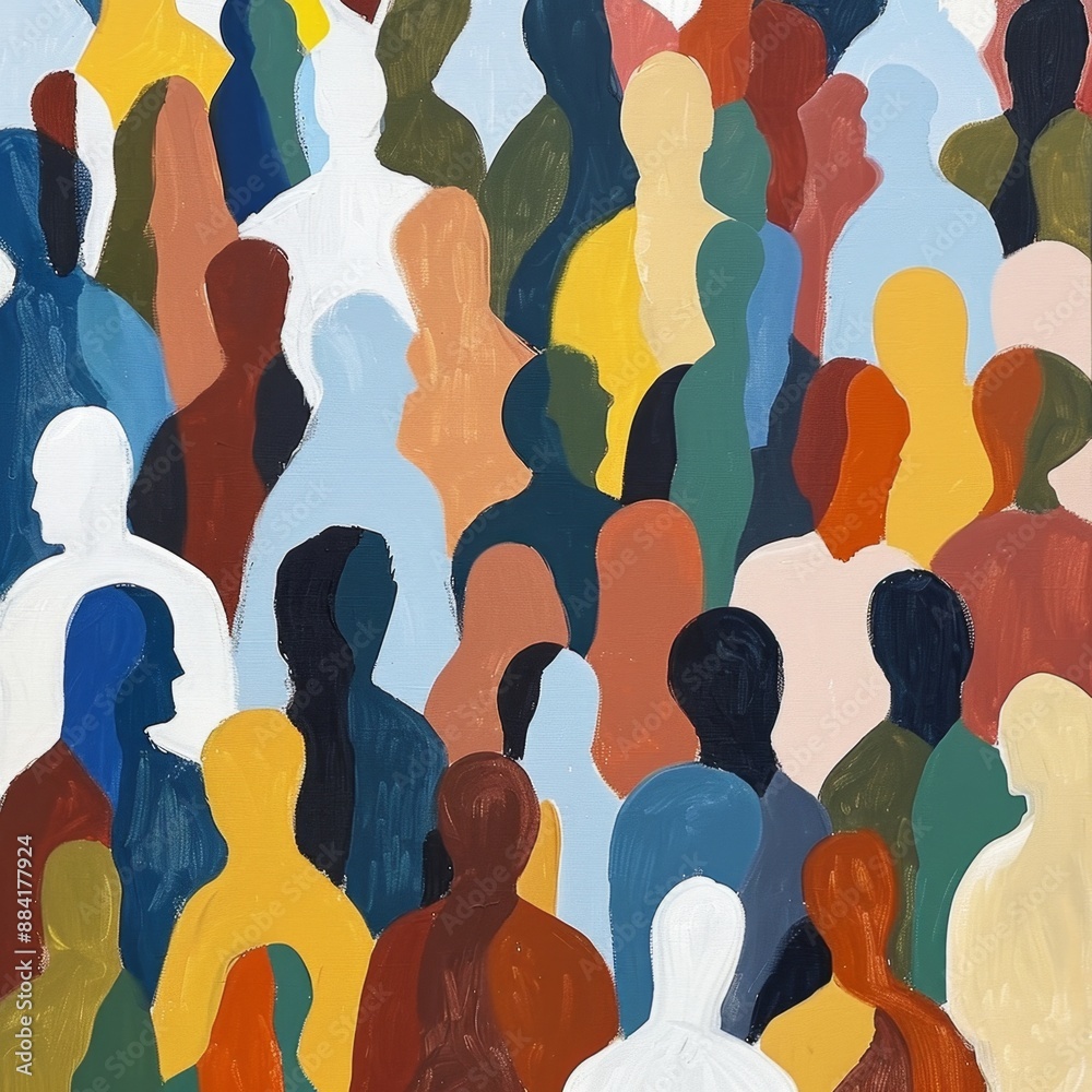 Abstract Illustration of Diverse and Inclusive Crowd with Oil Painting ...