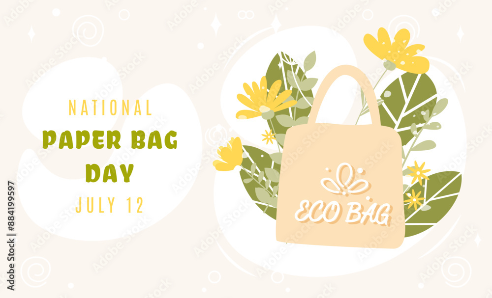 National Paper bag day on July 12. Vector concept in flat cartoon style ...