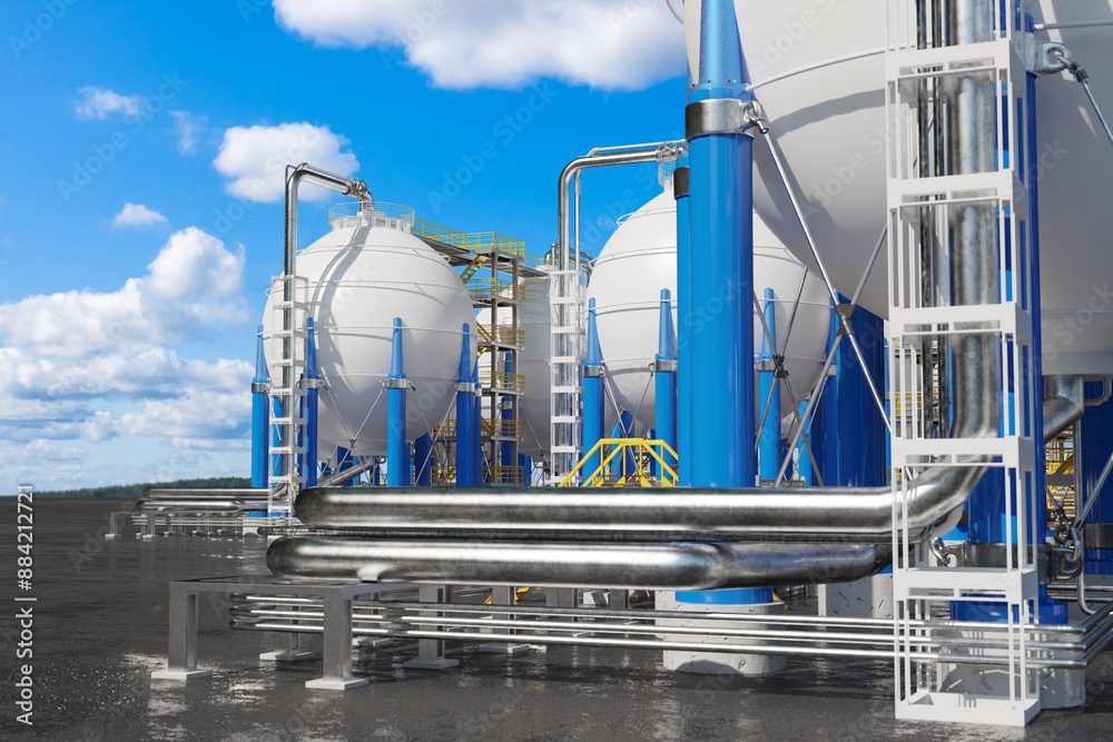 Chemical factory. Manufactory producing creogenic liquids. Exterior of ...