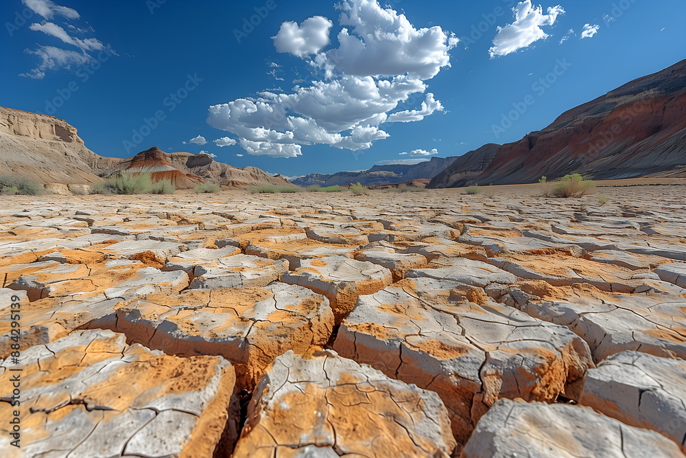 Cracked desert barren land, damaged ground result of soil erosion. Wind ...
