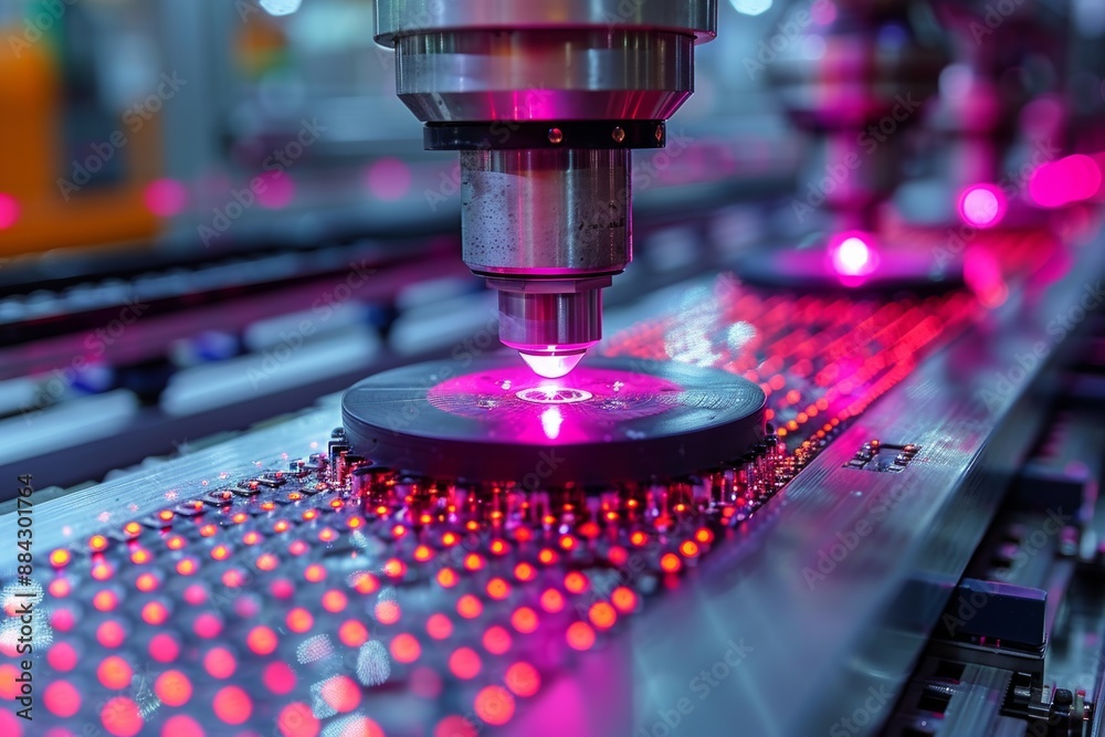 Silicon die being extracted from semiconductor wafer, computer chip manufacturing, semiconductor ...