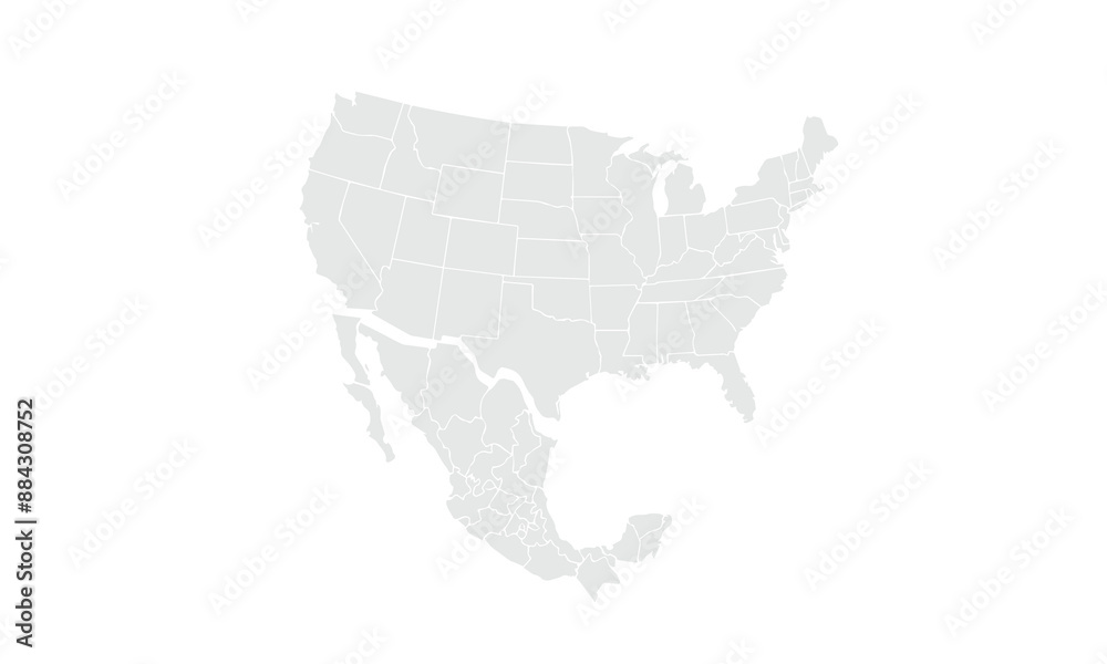United States and Mexico political map illustration,isolated on white ...