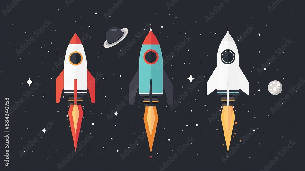 Rocket Staging flat design, top view, separation theme, animation ...