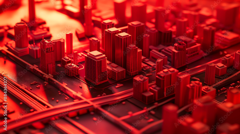 Mini city model, red building, The buildings and roads on red ...