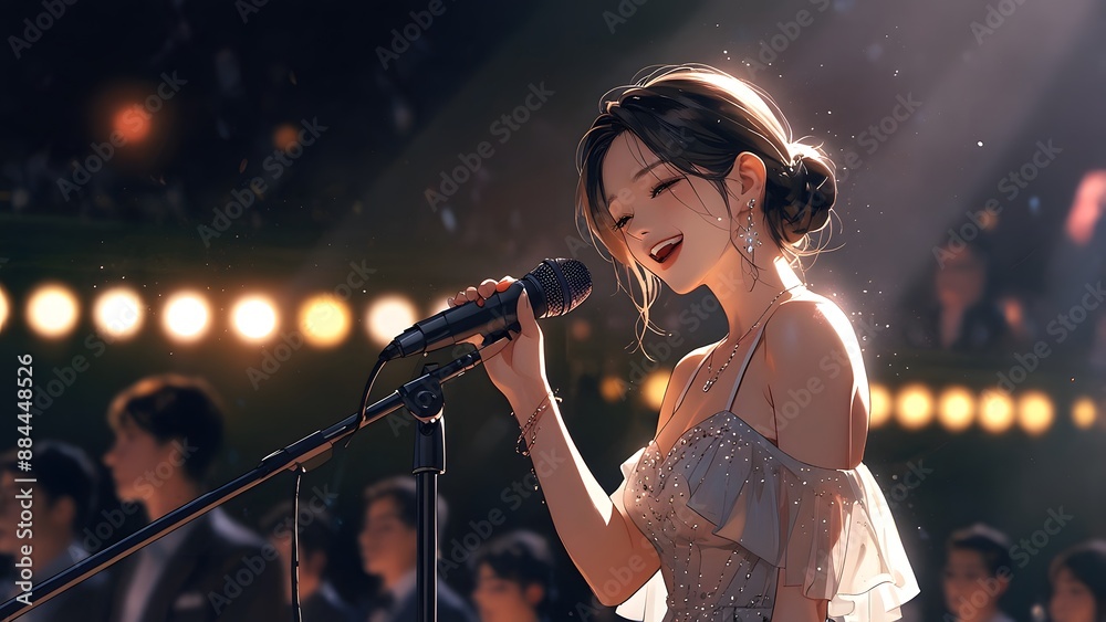 Beautiful Korean K-pop female singer singing romantic ballad music on ...