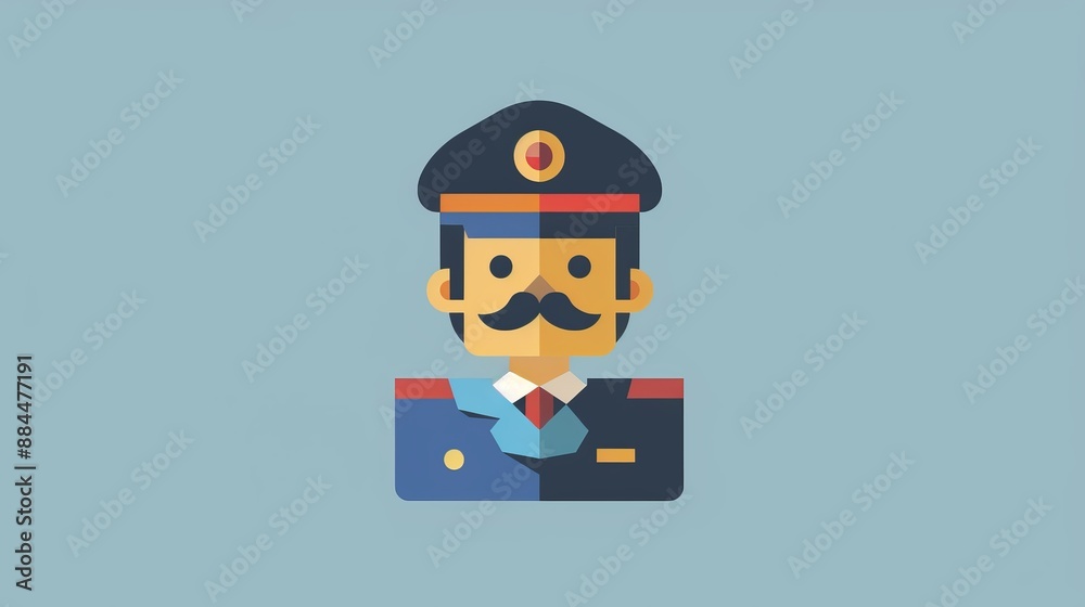 A cartoon-style image of a train conductor with a distinctive hat and ...