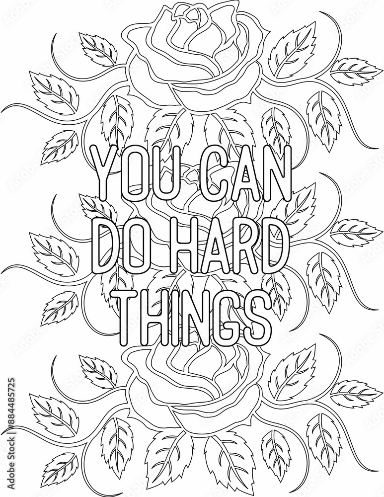 Printable floral coloring page for kids and adults with affirmation ...