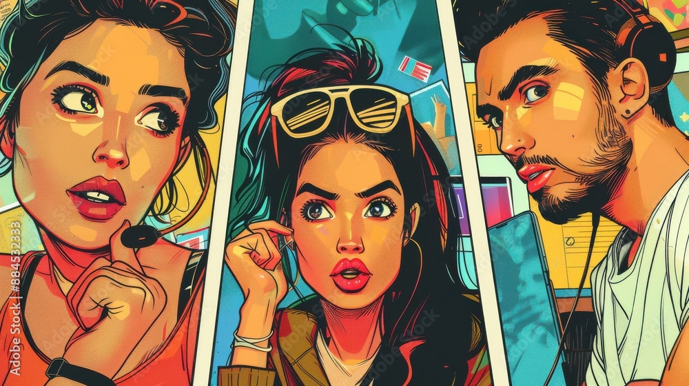 comic-style panel showing the life of a social media influencer, from ...