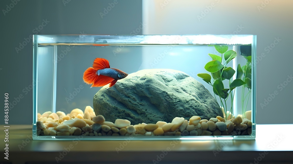 Elegant betta fish gliding through a modern, minimalist aquarium with ...