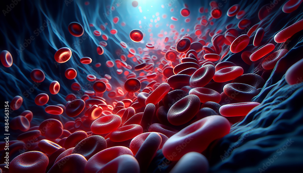 A vivid depiction of red blood cells in a vessel, highlighting their ...