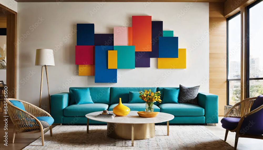 Bold shapes and vibrant colors converge, creating a modern masterpiece ...