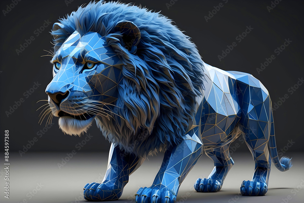 blue digital hologram lion head, AI in wildlife conservation efforts ...