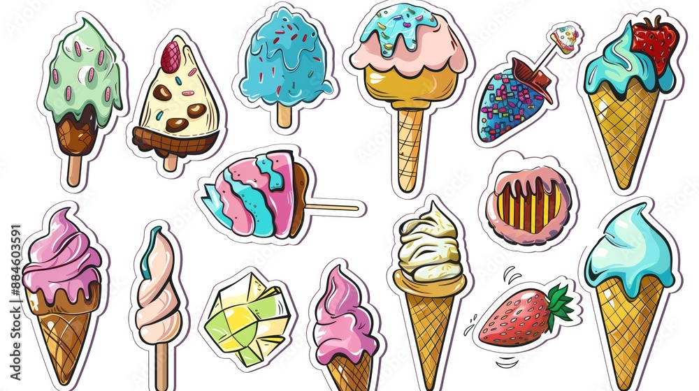 stickers collection, isolated cartoon, white background, vector ...