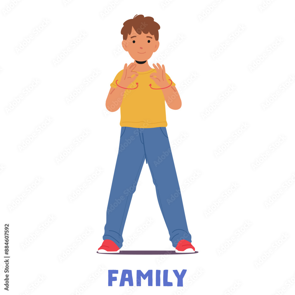 Young Boy Making The Sign For Family In American Sign Language. Cartoon ...