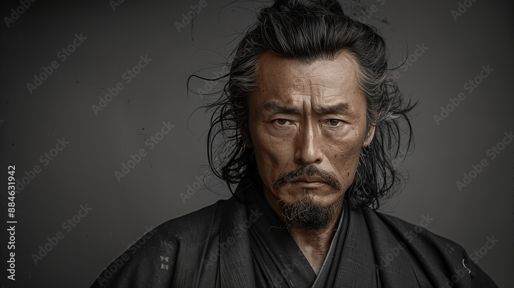 Portrait of a Samurai Warrior Miyamoto Musashi with Intense Expression ...