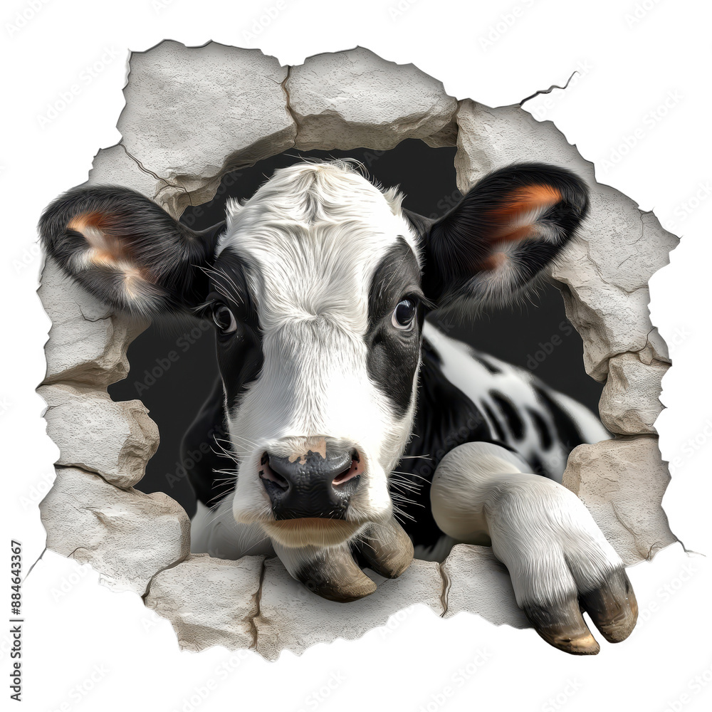 Curious Young Cow Calf Peeking Through a Wall Crack with Transparent ...