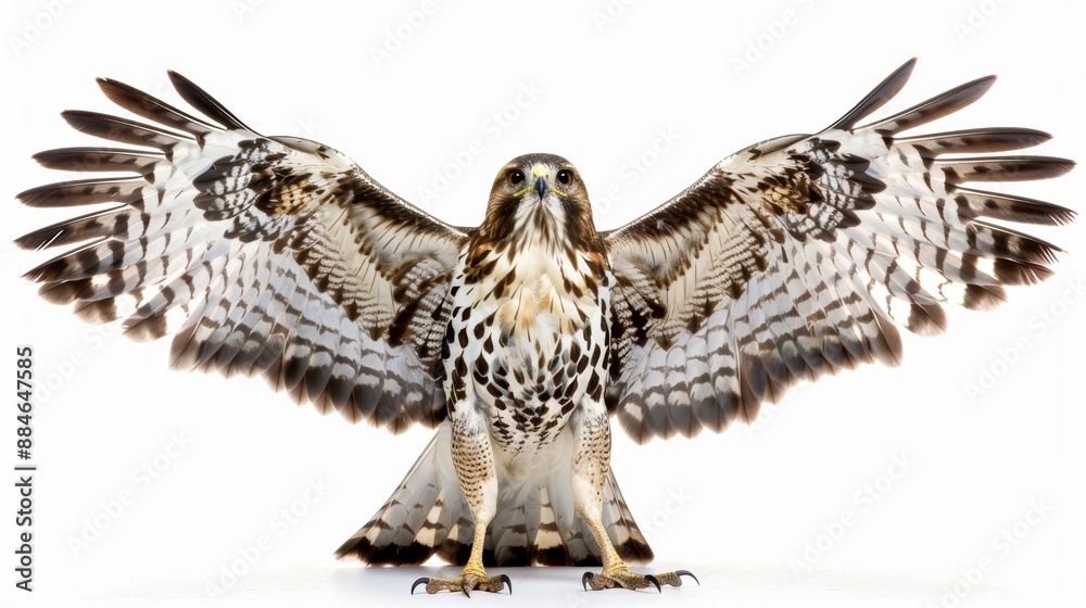 Majestic red-tailed hawk displaying its stunning plumage with wings ...