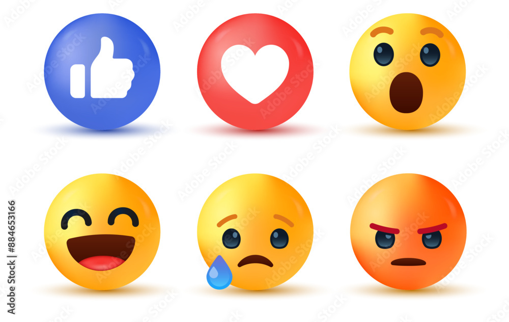 Image vectorielle Stock 3d emoji reactions social media reaction emojis ...
