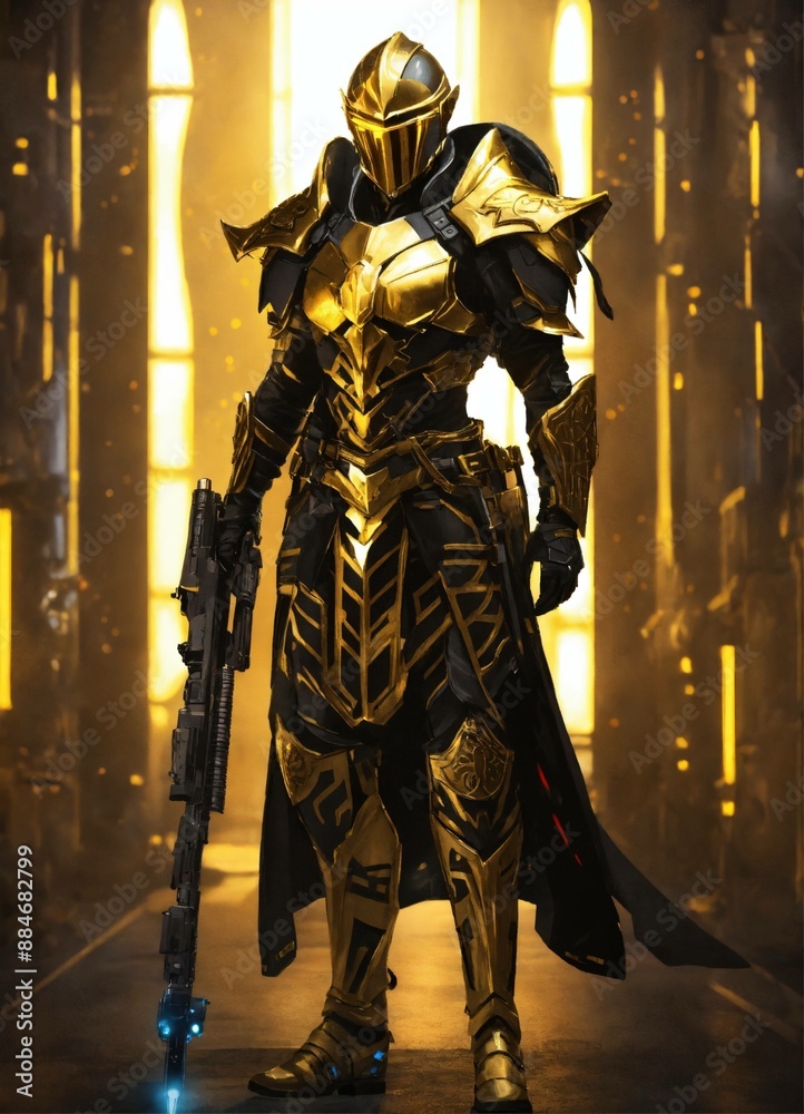 Full body of a high elf sci fi soldier wearing heavy sci fi elven armor ...