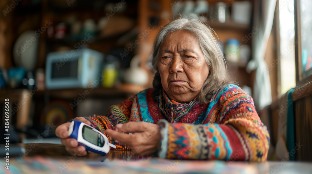 Elderly Native-American, Indigenous, First-Nations woman sitting in ...
