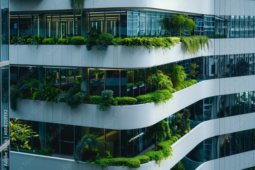 Eco-friendly building. Sustainable office building with garden on ...