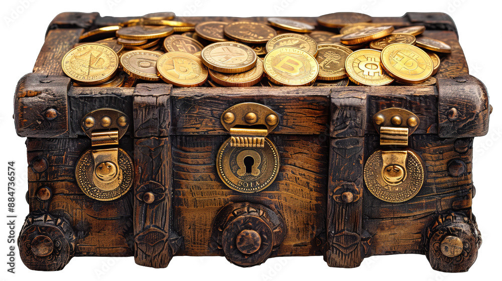 treasure box filled with gold coins isolated on transparent background ...