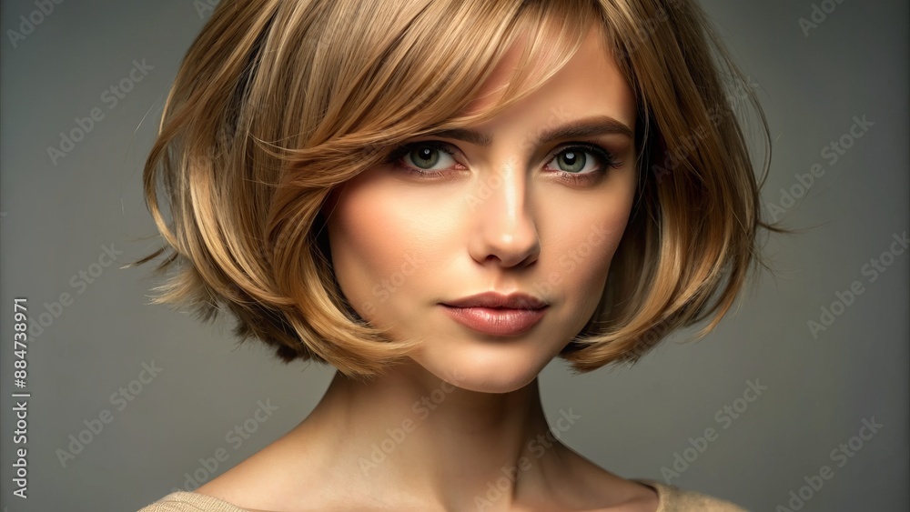 Softly lit, warmly toned, detailed closeup of chin-length layered bob ...