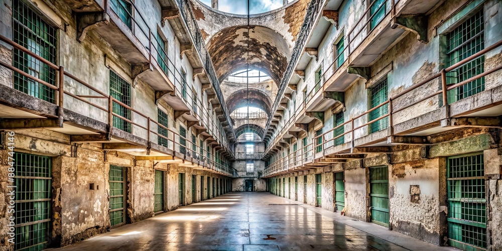 Abandoned American old prison with haunting architecture and peeling ...