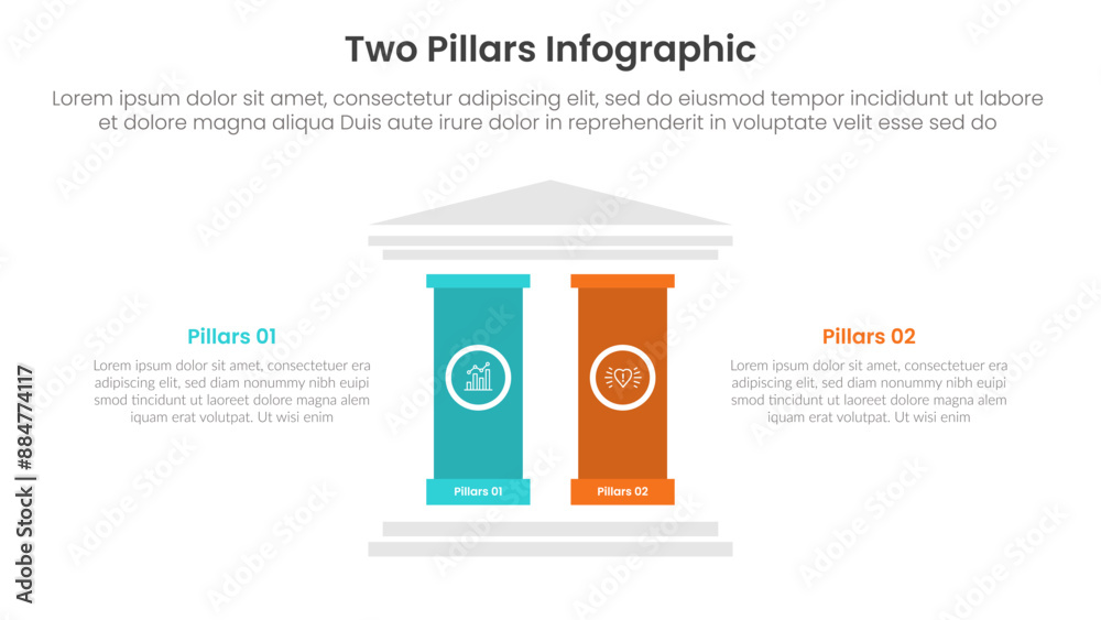 two pillars framework with ancient classic construction infographic ...