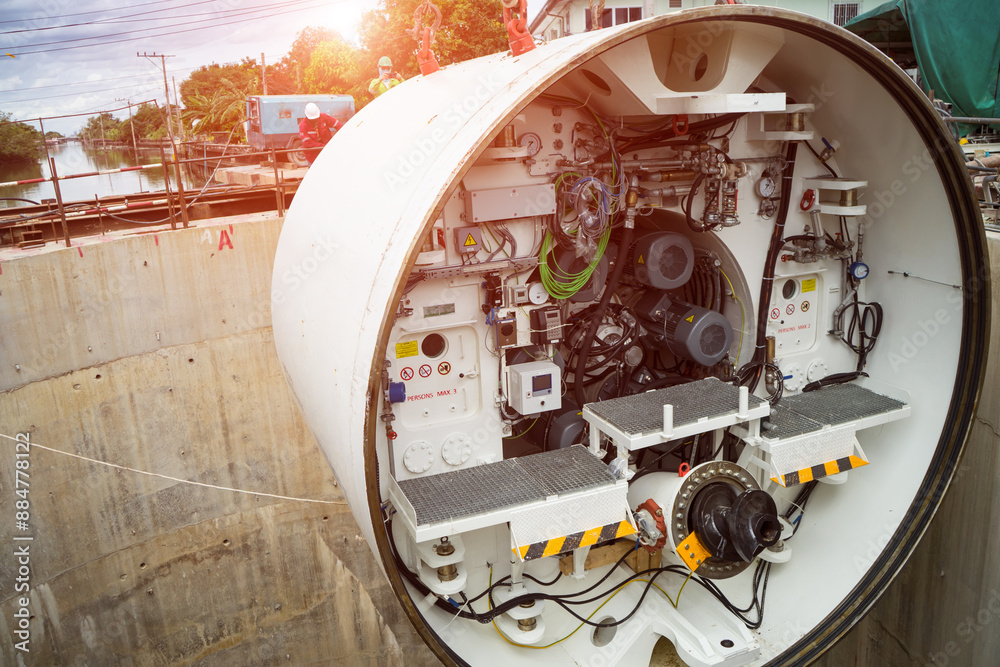 Lift the drill head of tunnel boring machine into the construction ...