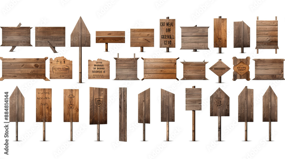 Blank empty wooden rustic signage sign board signpost with various ...