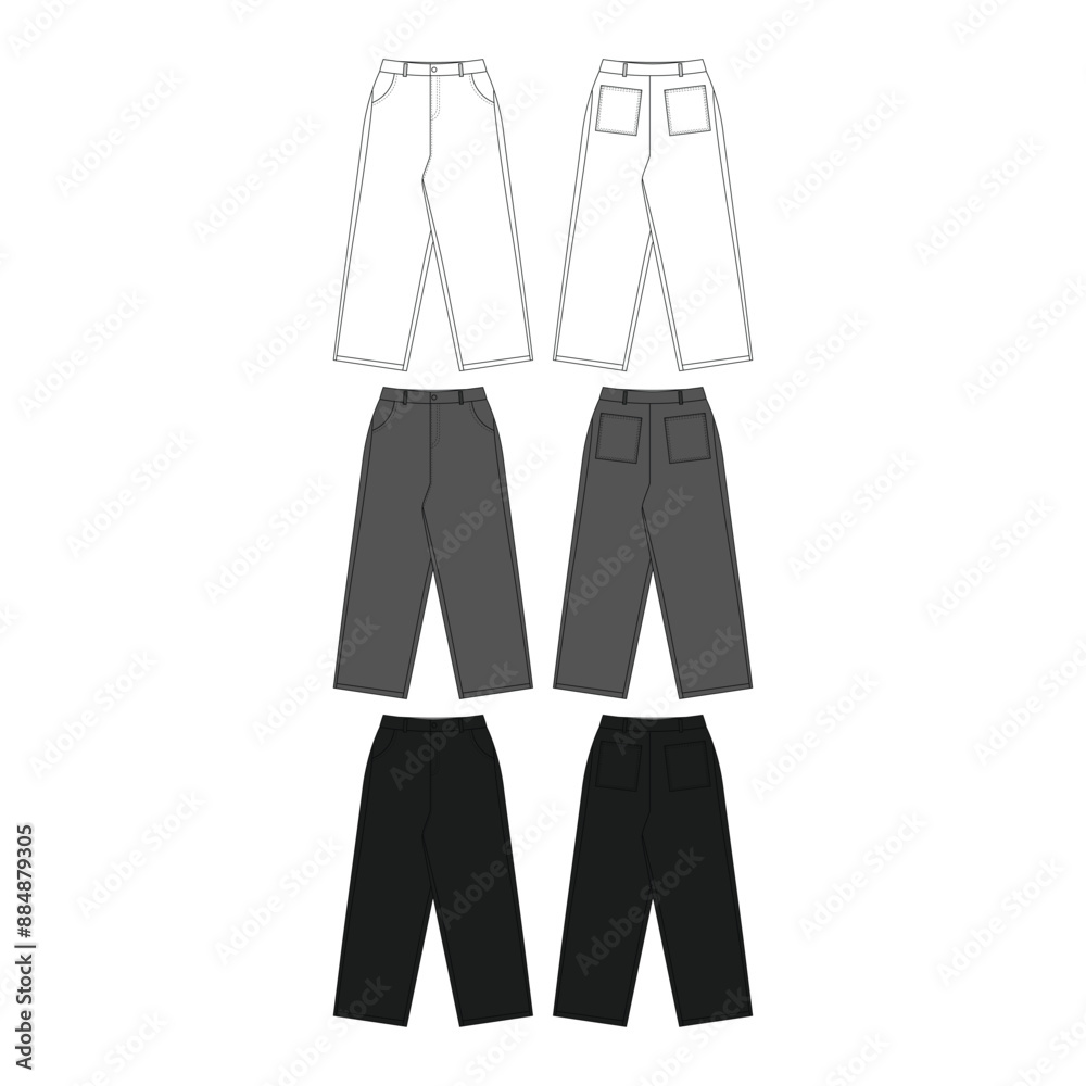 Wide Leg Jeans Technical Fashion Illustration Vector Wide Leg Jeans ...