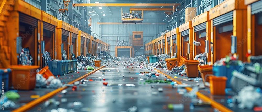 Manual waste bulkhead. Waste sorting at a recycling plant. Garbage ...