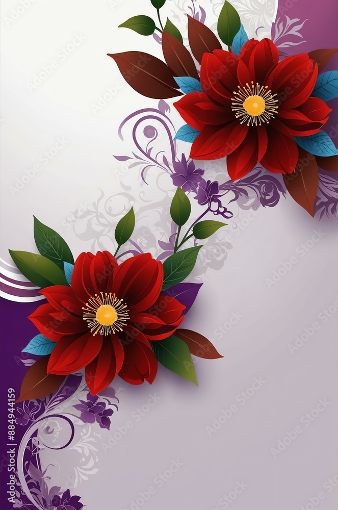 red flowers theme border and purple background design for invitation ...