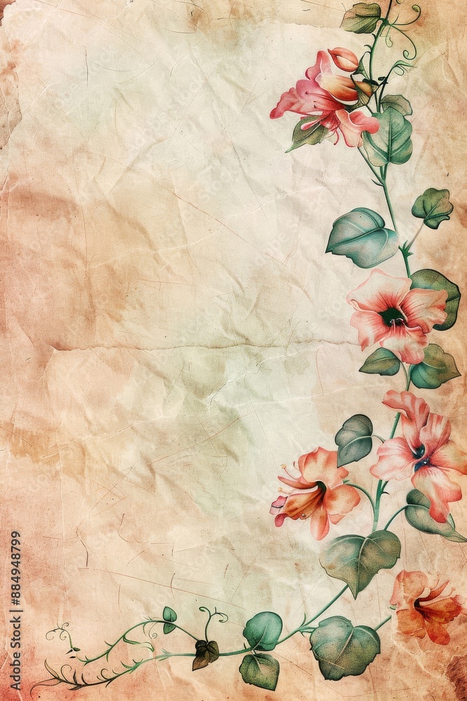 watercolor vintage scrapbook junk journal page, copy space in center ...