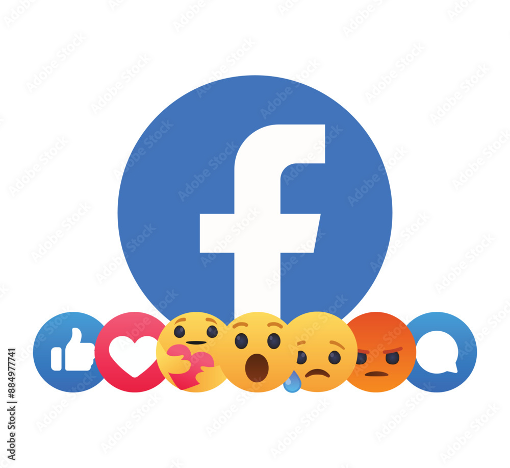 Facebook reactions. social media smiley emoji face ; thumb up icon ...
