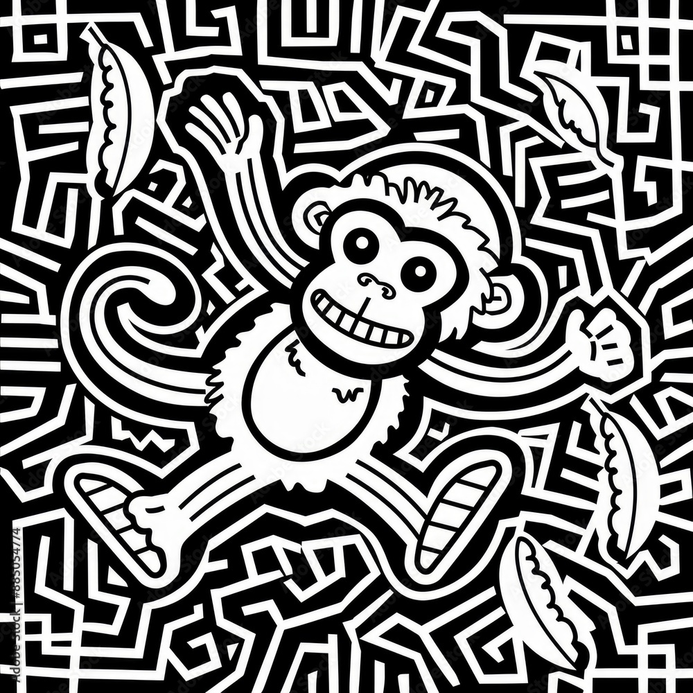 Help the monkey find the path to the banana in a labyrinth maze game ...