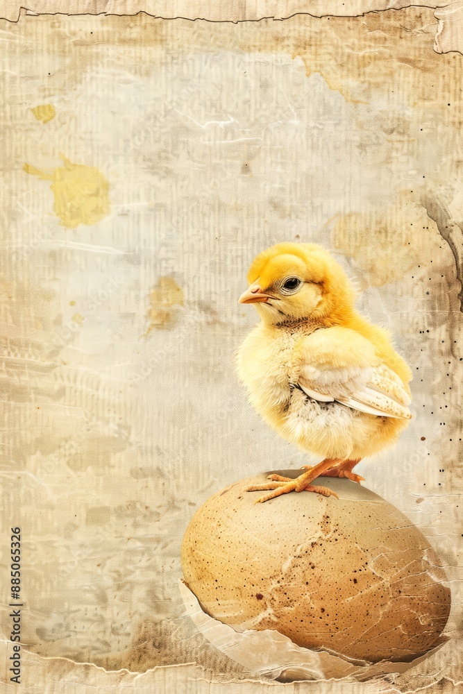 watercolor clipart of Chick hatching from an egg on parchment page ...